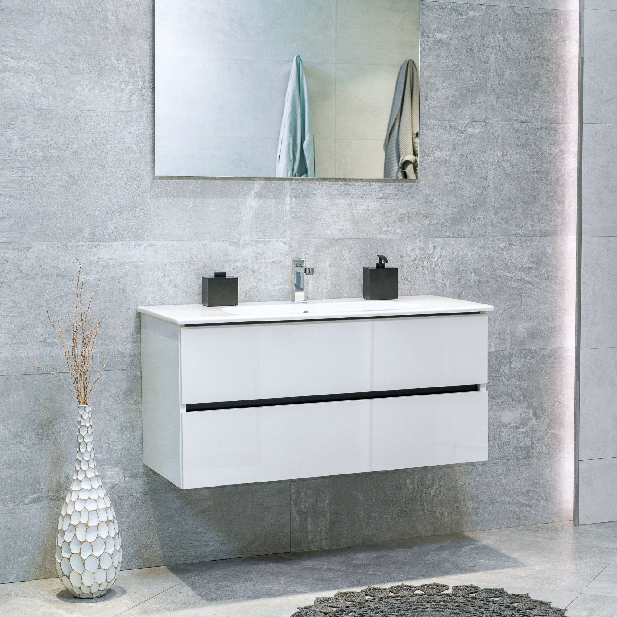 40 Inch High Gloss White Veneto Floating Bathroom Vanity with Countert ...