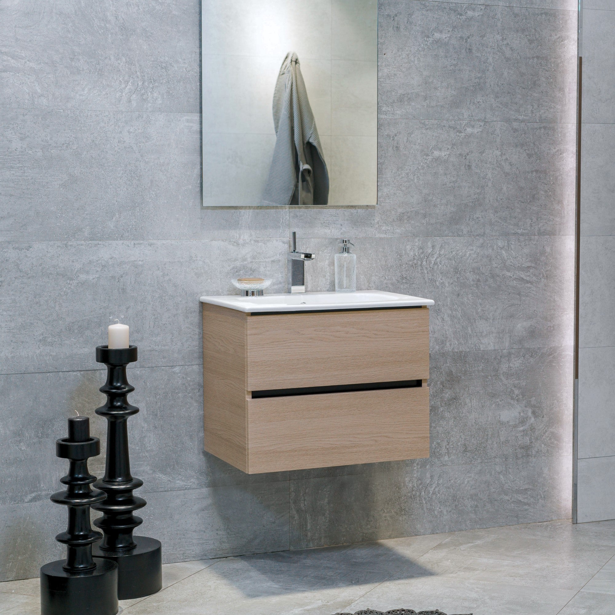 24 Inch Light Oak Veneto Floating Bathroom Vanity with Countertop ...