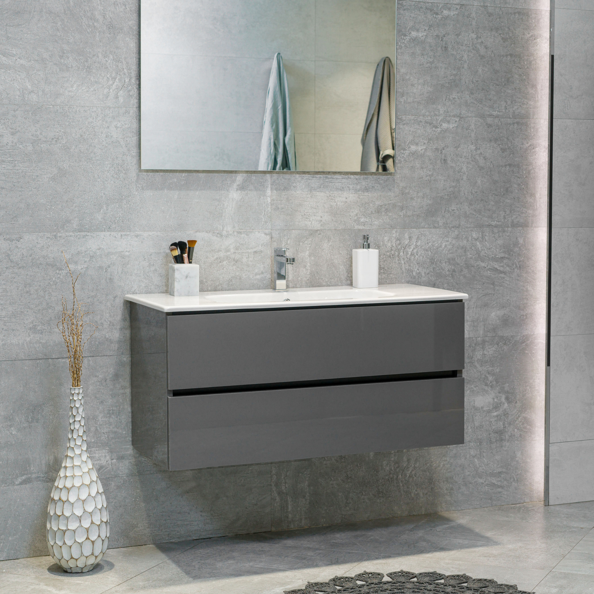 40 Inch High Gloss Anthracite Veneto Floating Bathroom Vanity with Cou ...